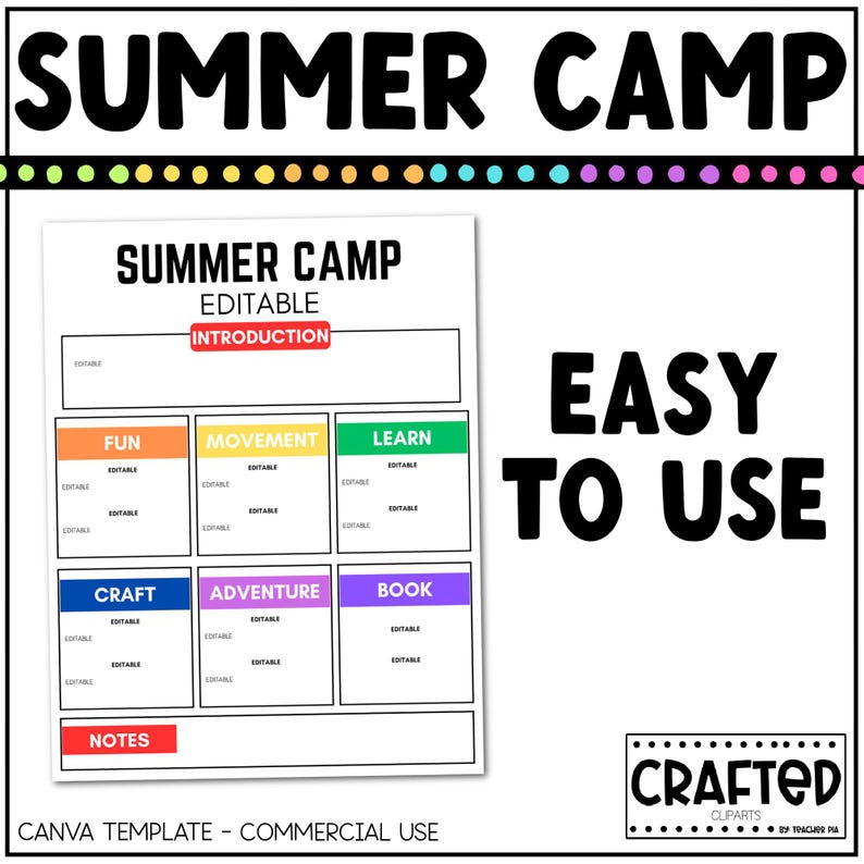 Editable Summer Camp Plan Canva Template - Etsy