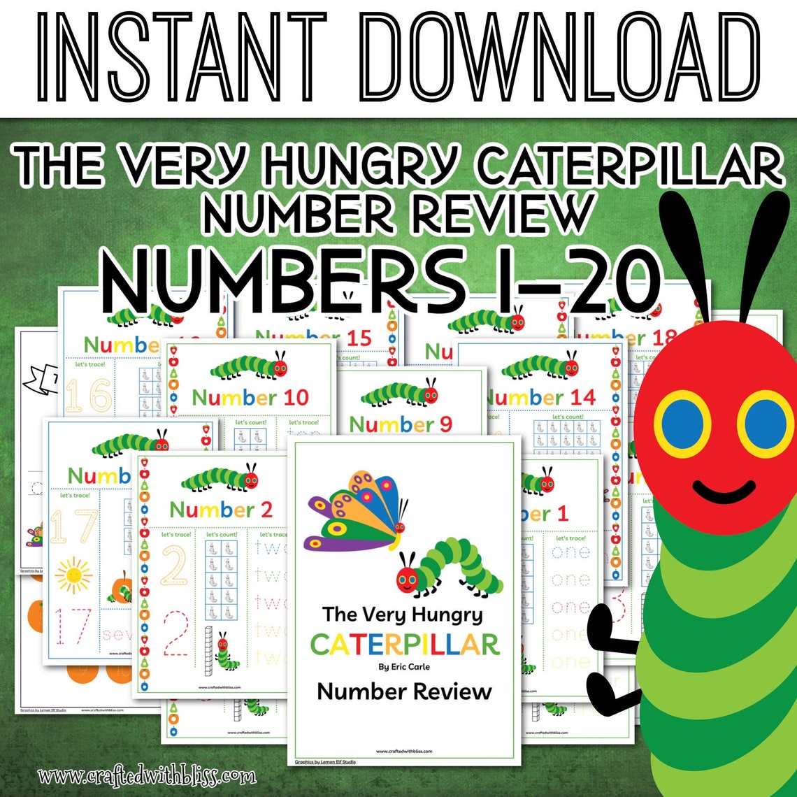 The Very Hungry Caterpillar Number Review Printable1-20 the Very Hungry ...
