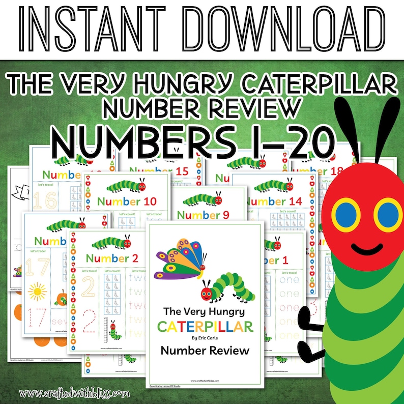 The Very Hungry Caterpillar Number Review Printable (1-20) - Etsy