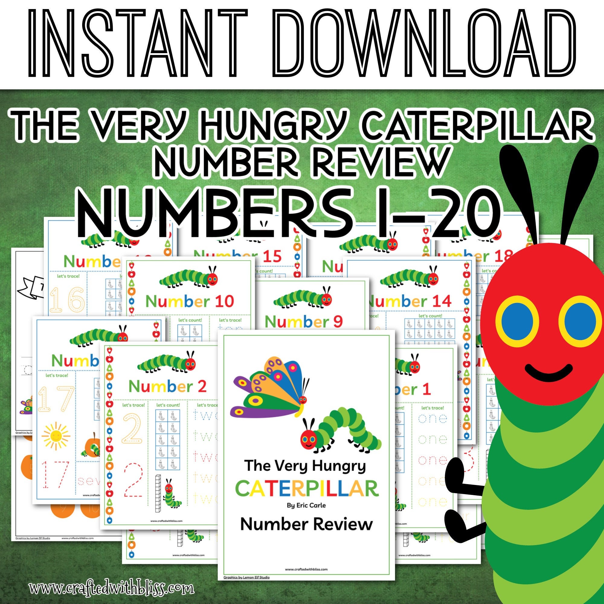 The Very Hungry Caterpillar Number Review Printable 1-20 - Etsy UK