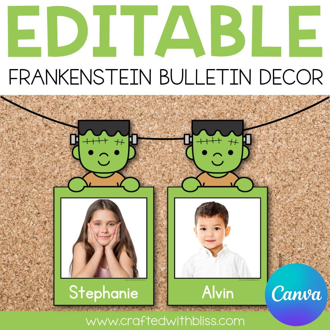 Editable Frankenstein Photo Bulletin Decor | Canva Template Halloween ...