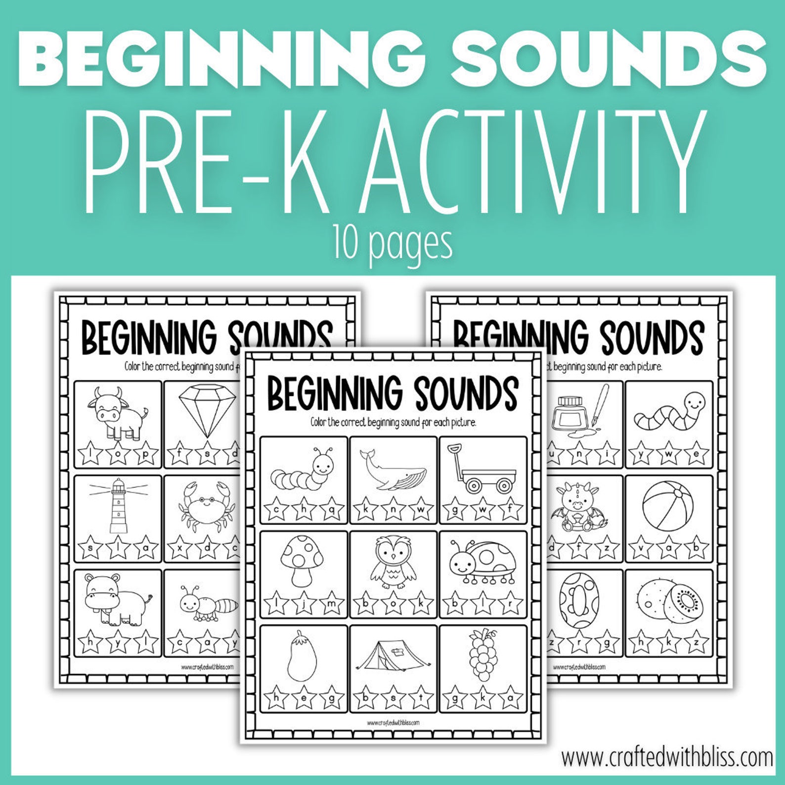 10 Pages Beginning Sounds Activities, Prek Letter Sounds Printable ...