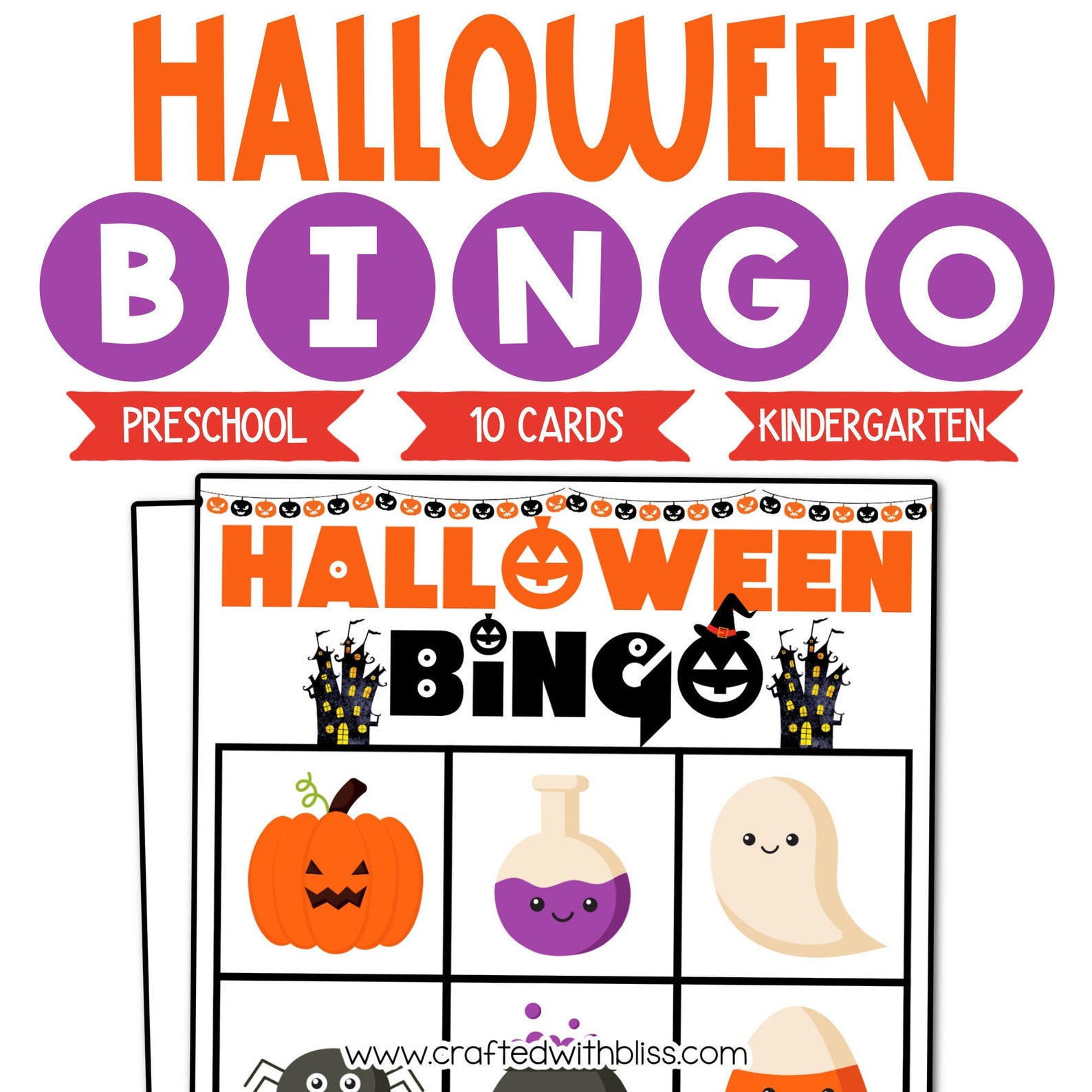 Halloween Bingo for Classroom Game Preschool Kindergarten (10 Cards) - Etsy