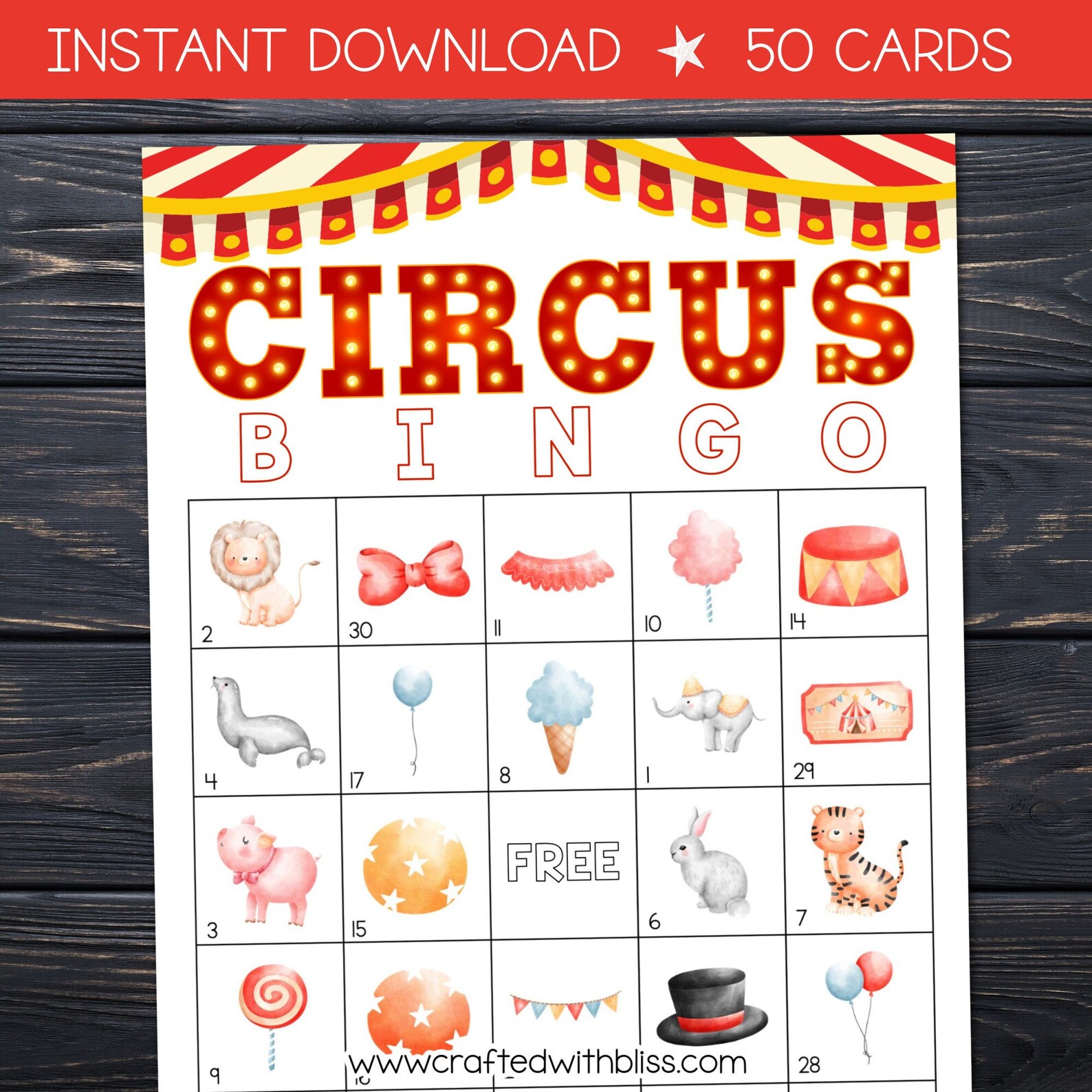 50 Circus Bingo Cards Classroom Game, Bingo Game, Circus Party Game ...