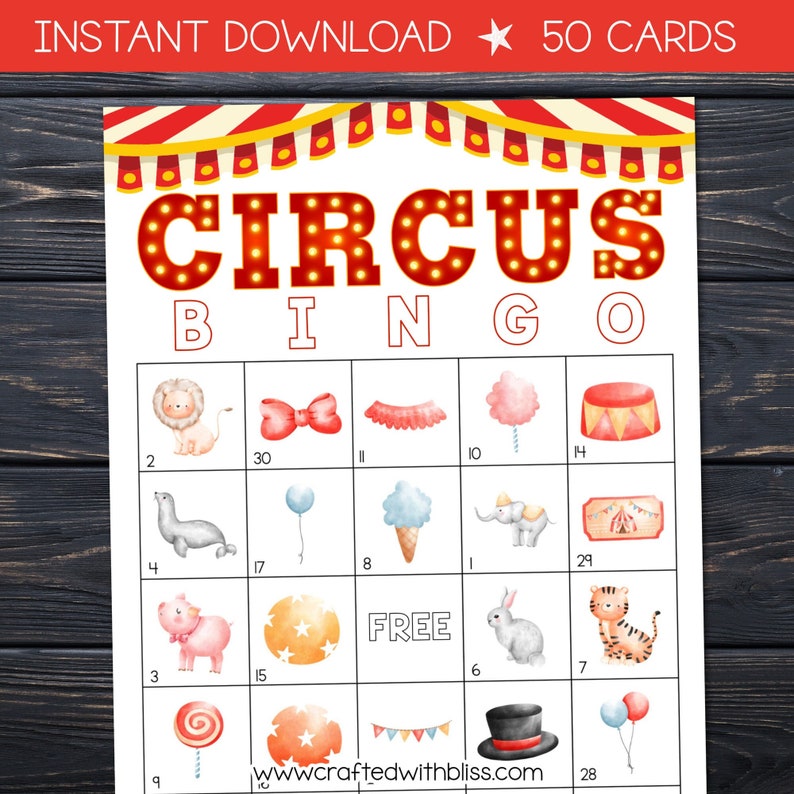 50 Circus Bingo Cards Classroom Game, Bingo Game, Circus Party Game ...
