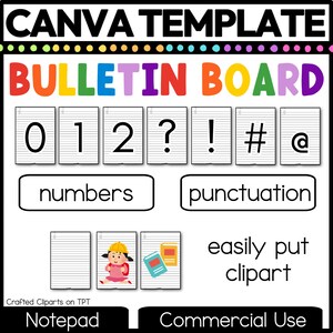 Editable Notepad Bulletin Board Decor Classroom Letters & Numbers Canva ...