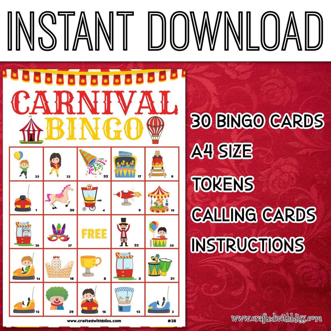 Carnival Bingo for Kids, Carnival Bingo Birthday Party, Carnival ...