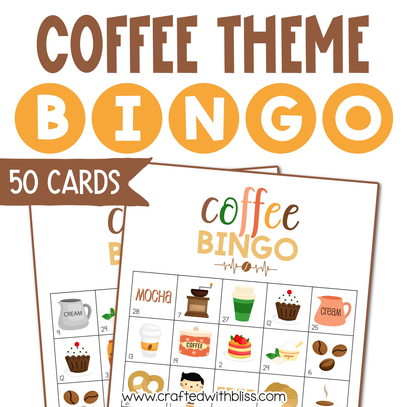 50 Coffee Bingo Cards Classroom Game, Bingo Game, Coffee Party Game ...