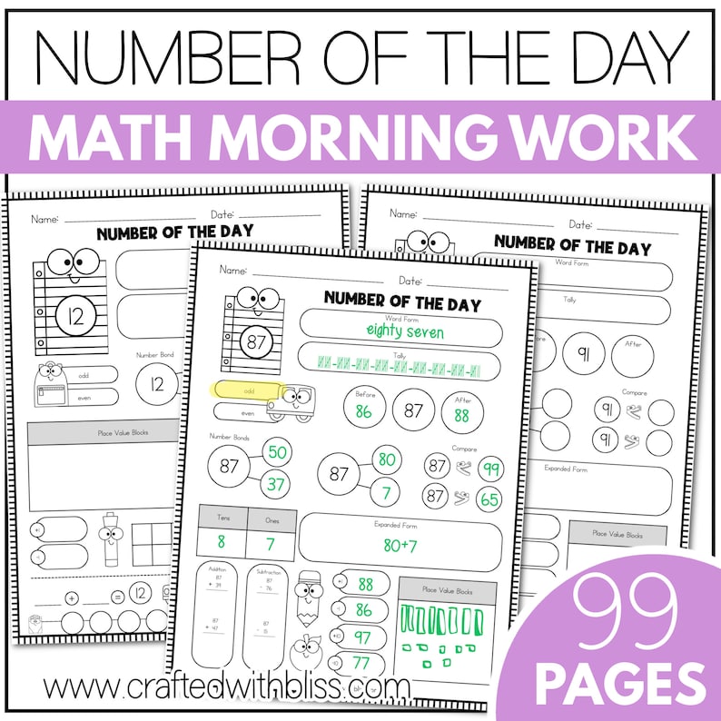 Number of the Day 1st-2nd Grade (1-99) Math Center Morning Work ...