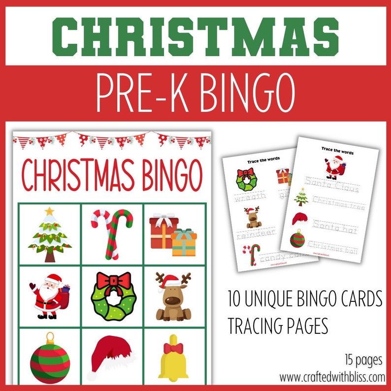 10 Christmas BINGO for Preschool-kindergarten, Christmas Games and ...