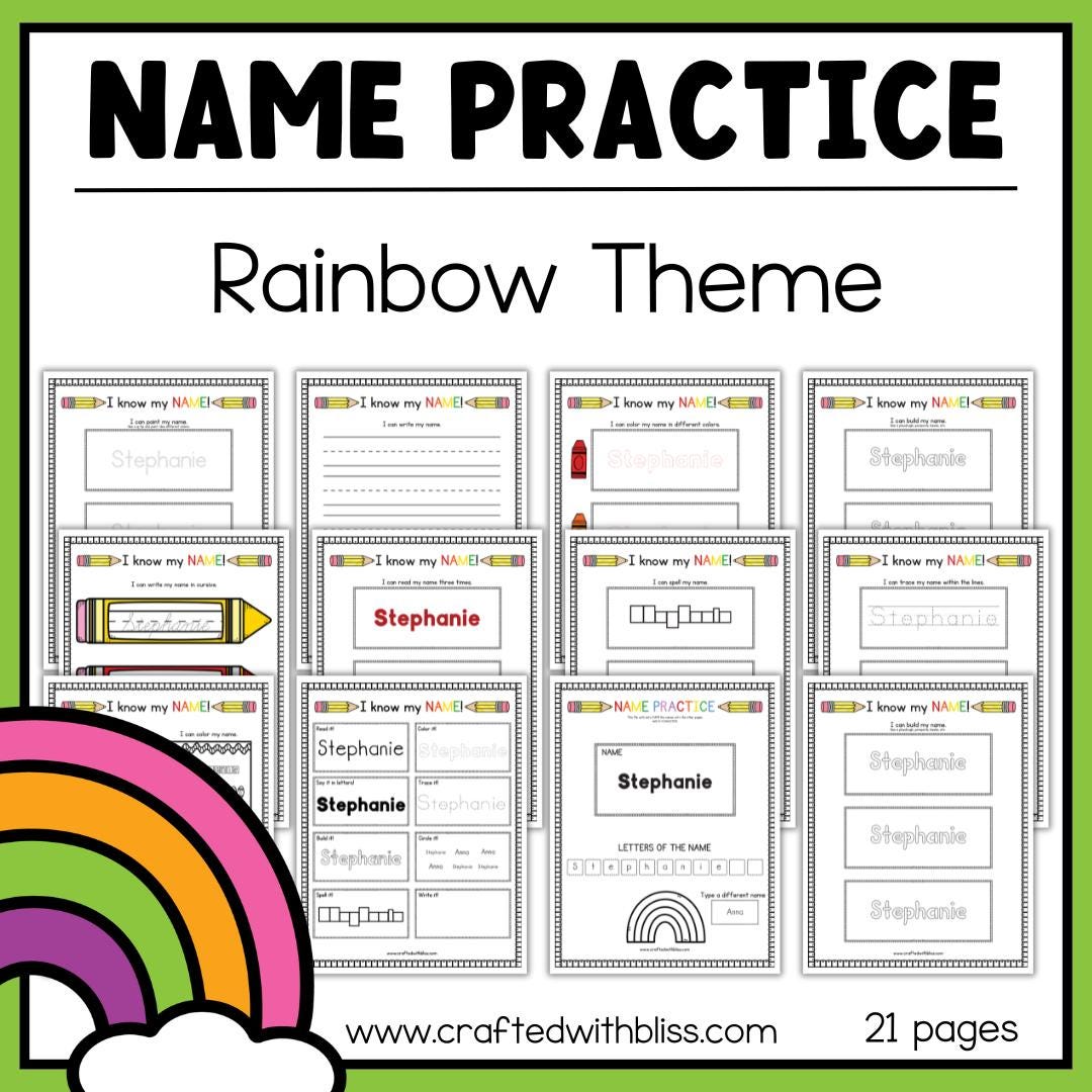 Editable Name Practice Printable Rainbow Theme - Etsy