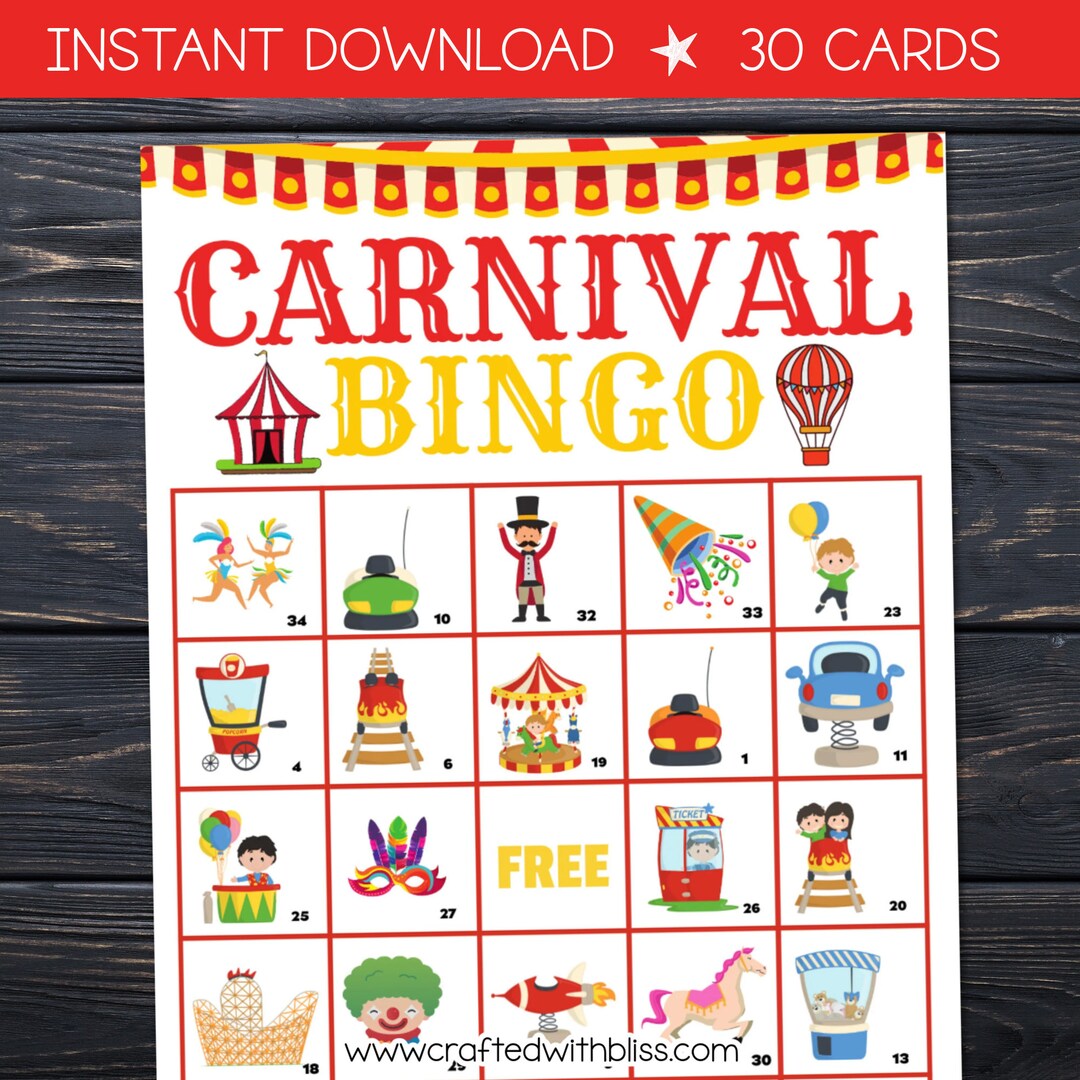 Carnival Bingo for Kids, Carnival Bingo Birthday Party, Carnival ...