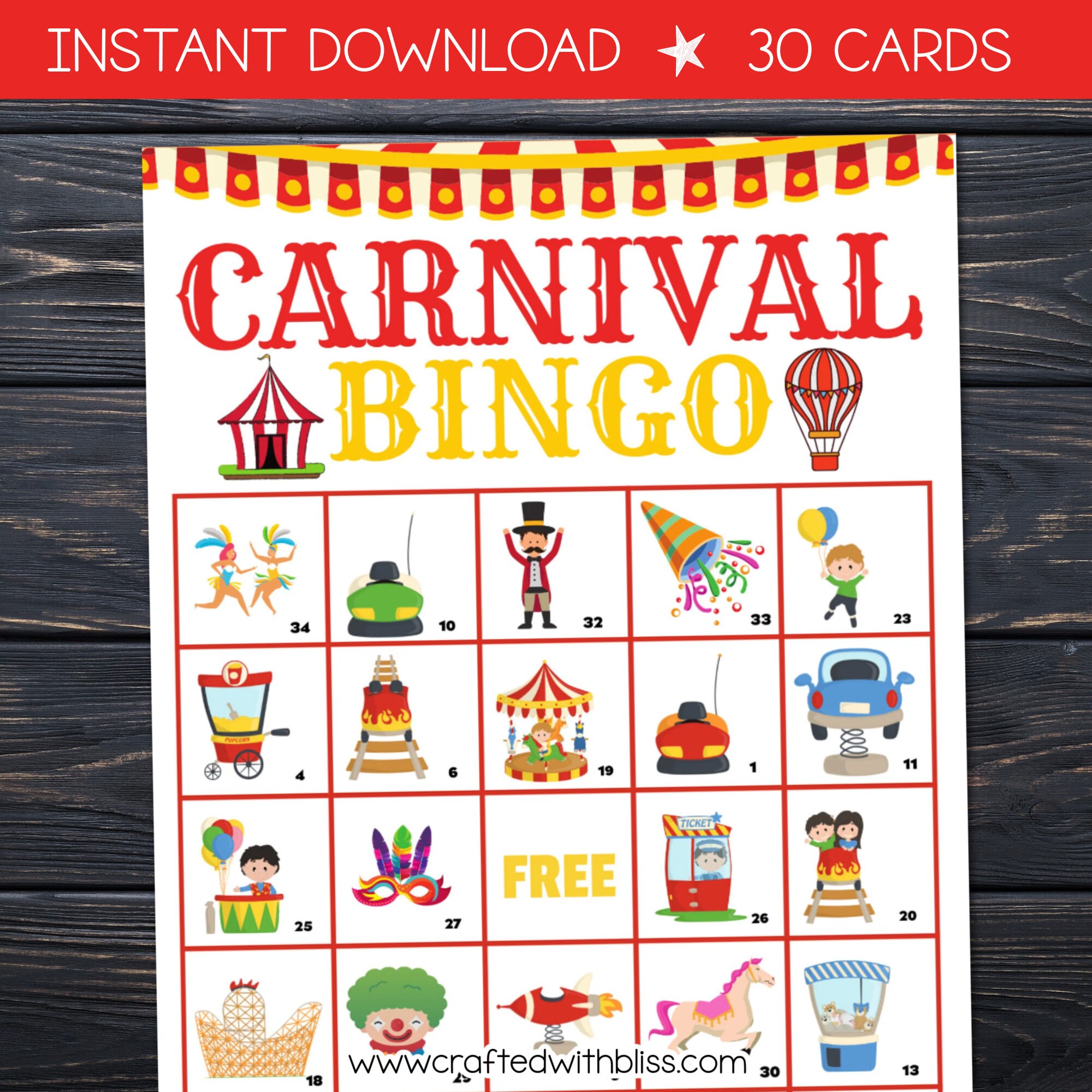 Carnival Bingo for Kids, Carnival Bingo Birthday Party, Carnival ...