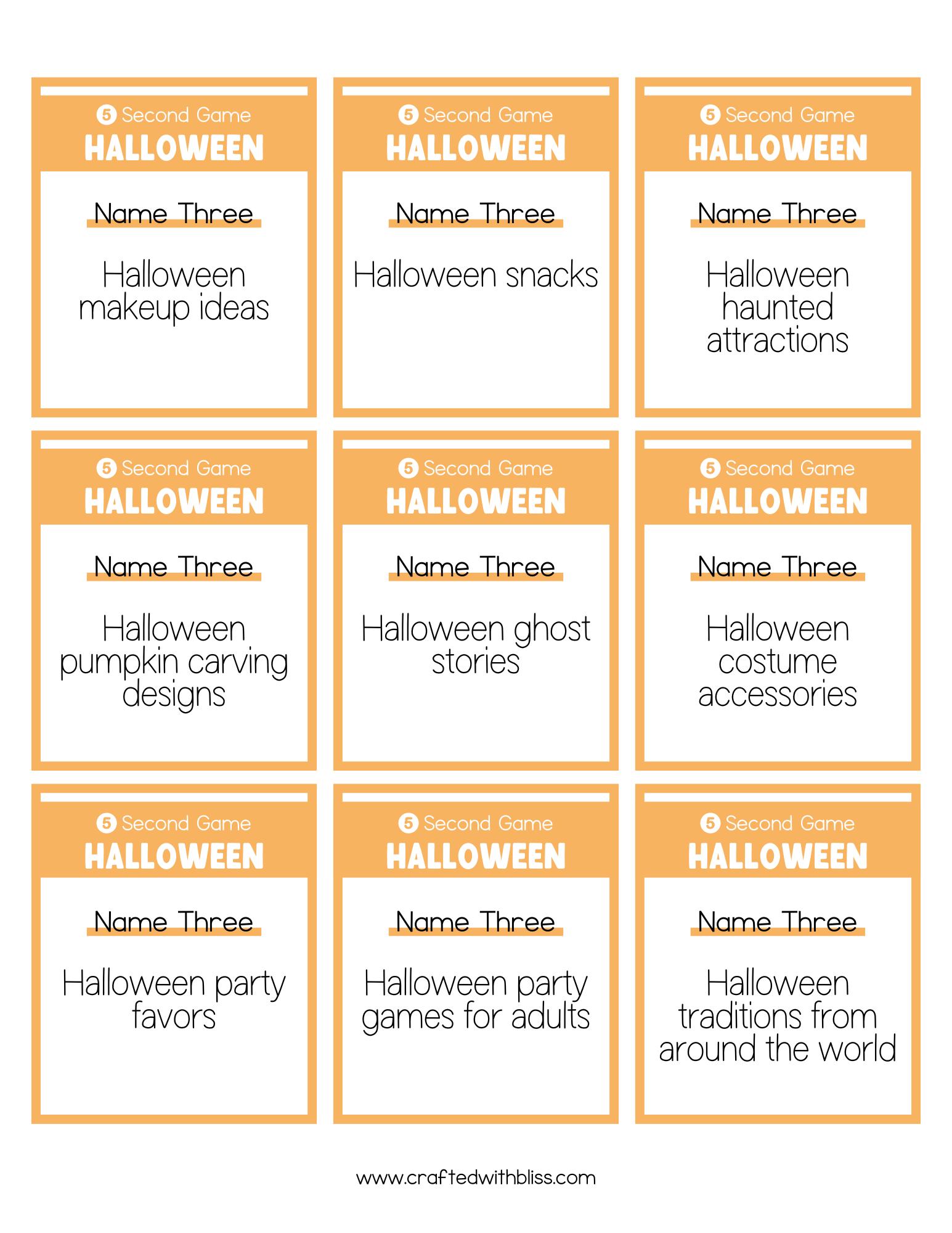 Halloween Party Theme 5 Second Game 50 Cards Fun Friday Ice Breaker ...