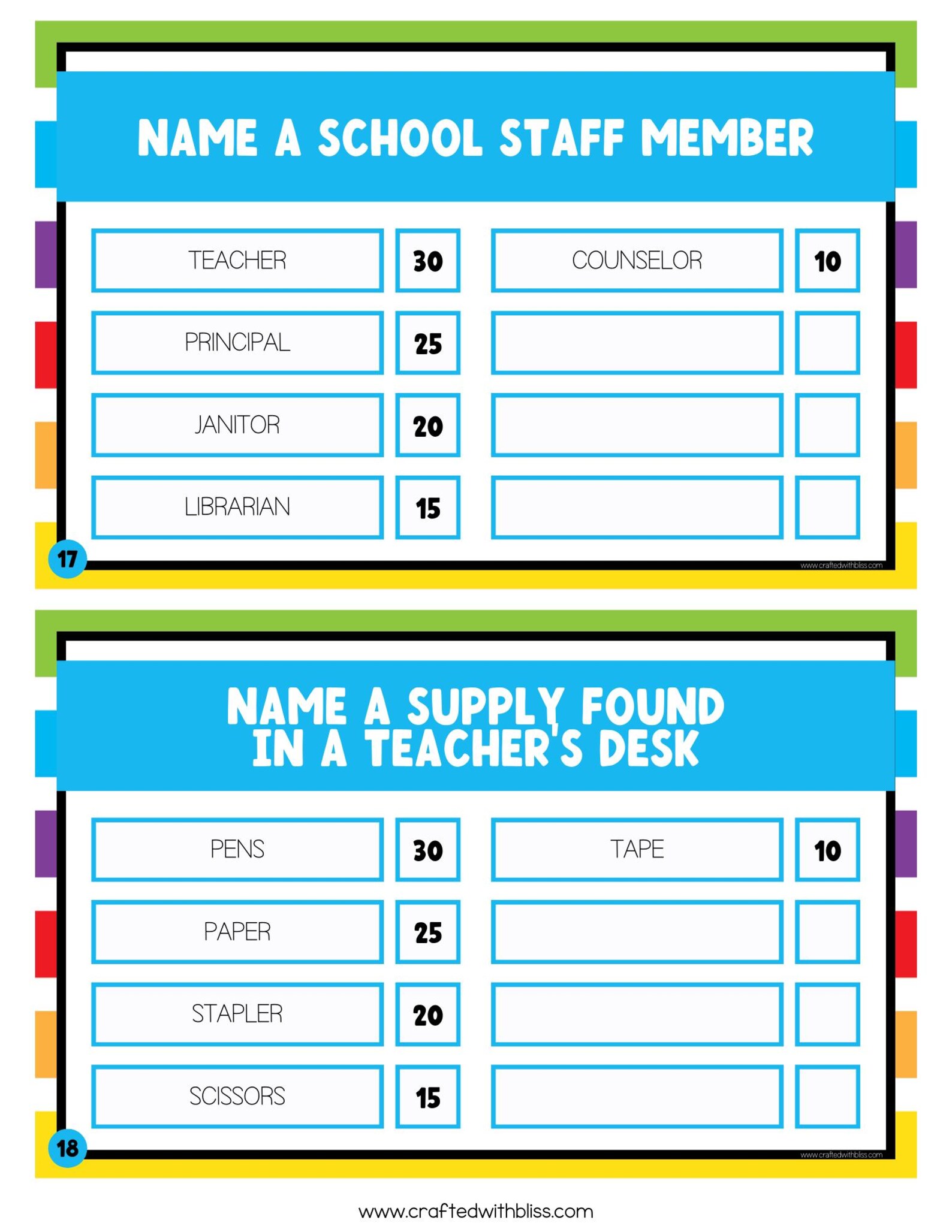 Back to School Party Game Friendly Feud 50 Cards Party Ice Breaker ...