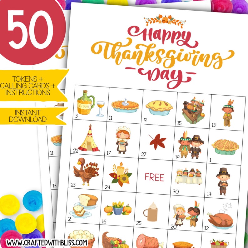 50 Thanksgiving Bingo Cards - Etsy