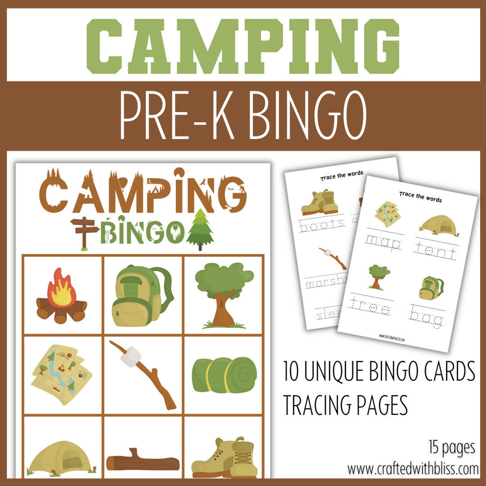 10 Camping BINGO for Preschool Kindergarten, Camping Games and ...