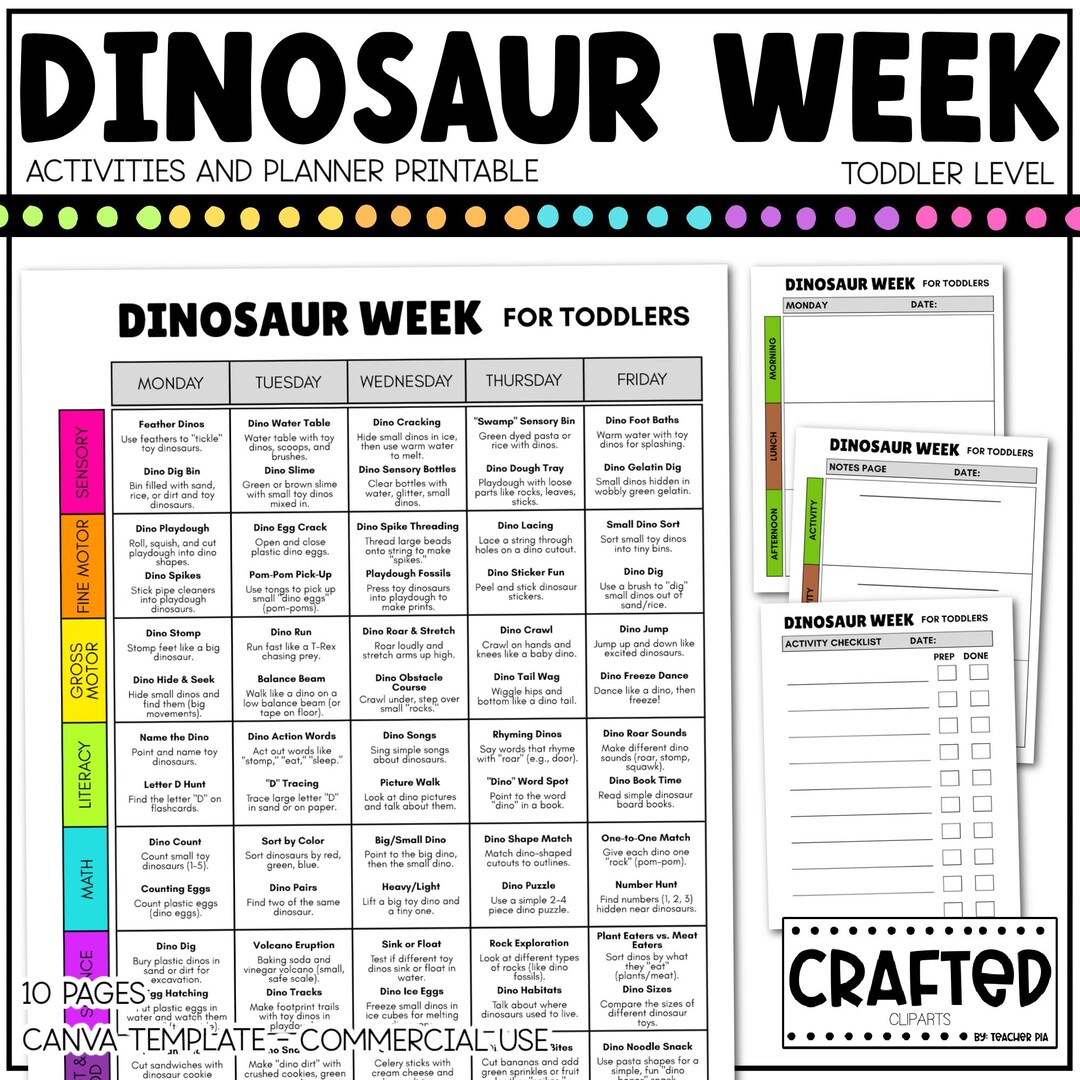 Editable Dinosaur Week Activities and Planner Toddler Canva Template 2 ...
