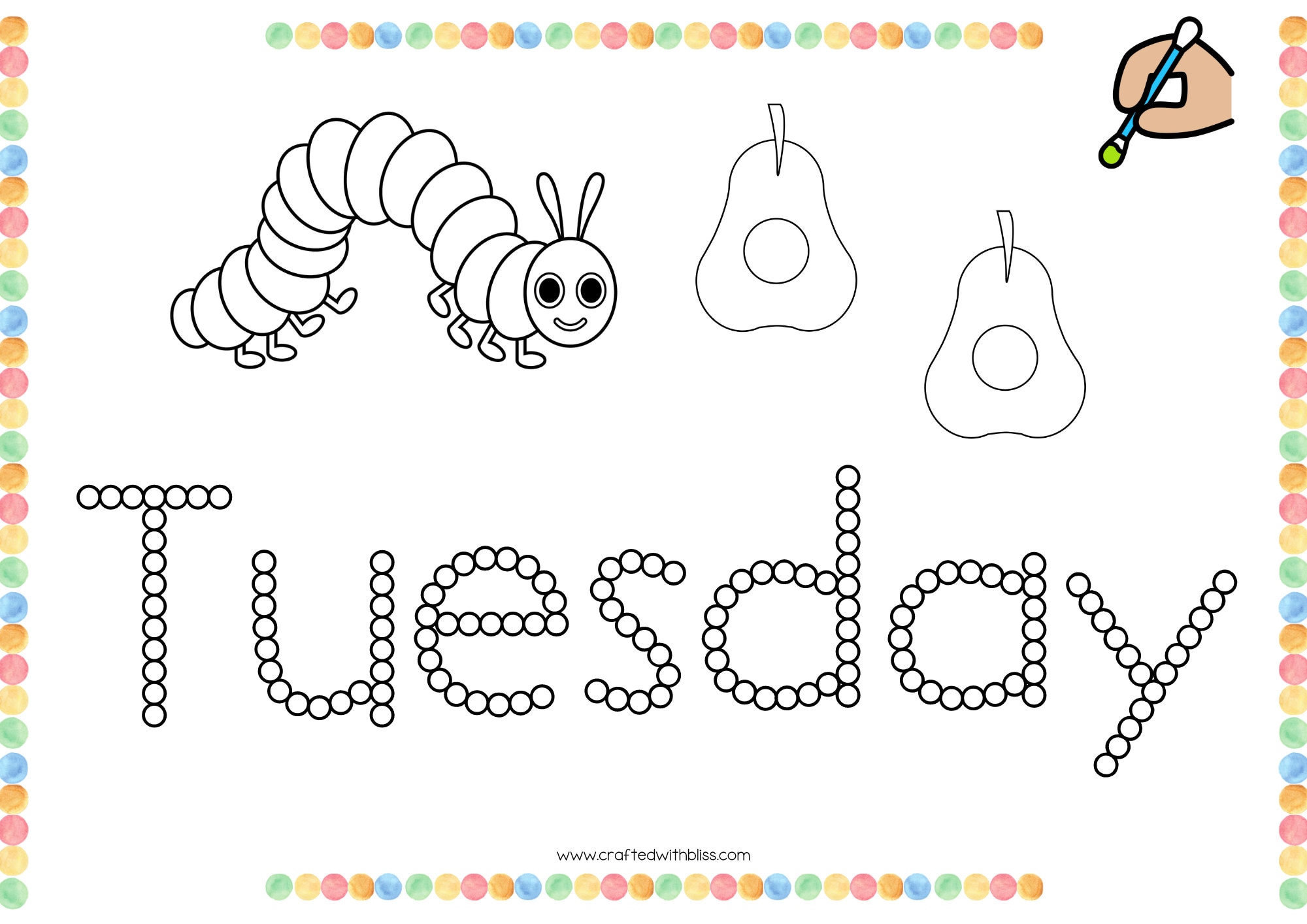Hungry Caterpillar Days of the Week Qtip Dot Painting Coloring Pages ...