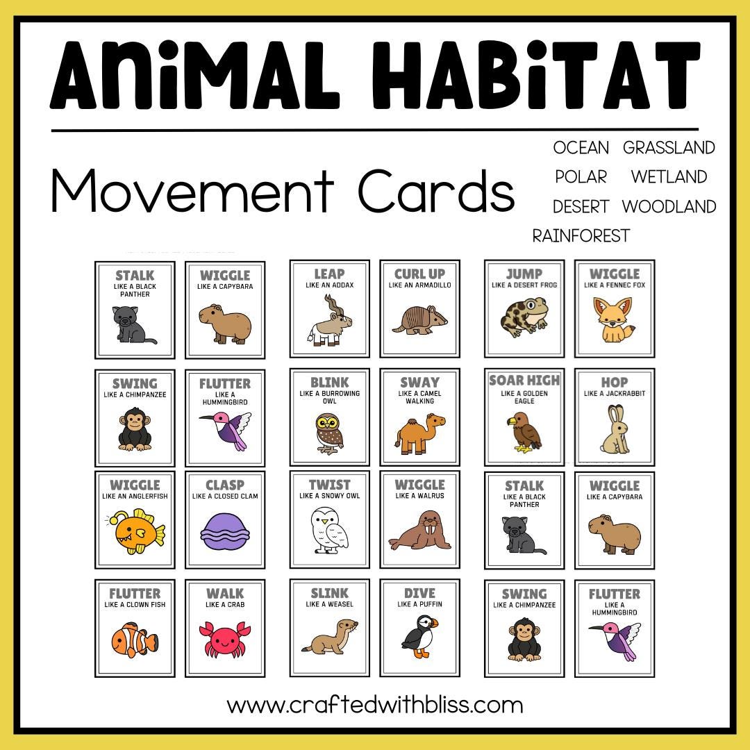 Animal Habitat Movement Cards Kindergarten - Etsy
