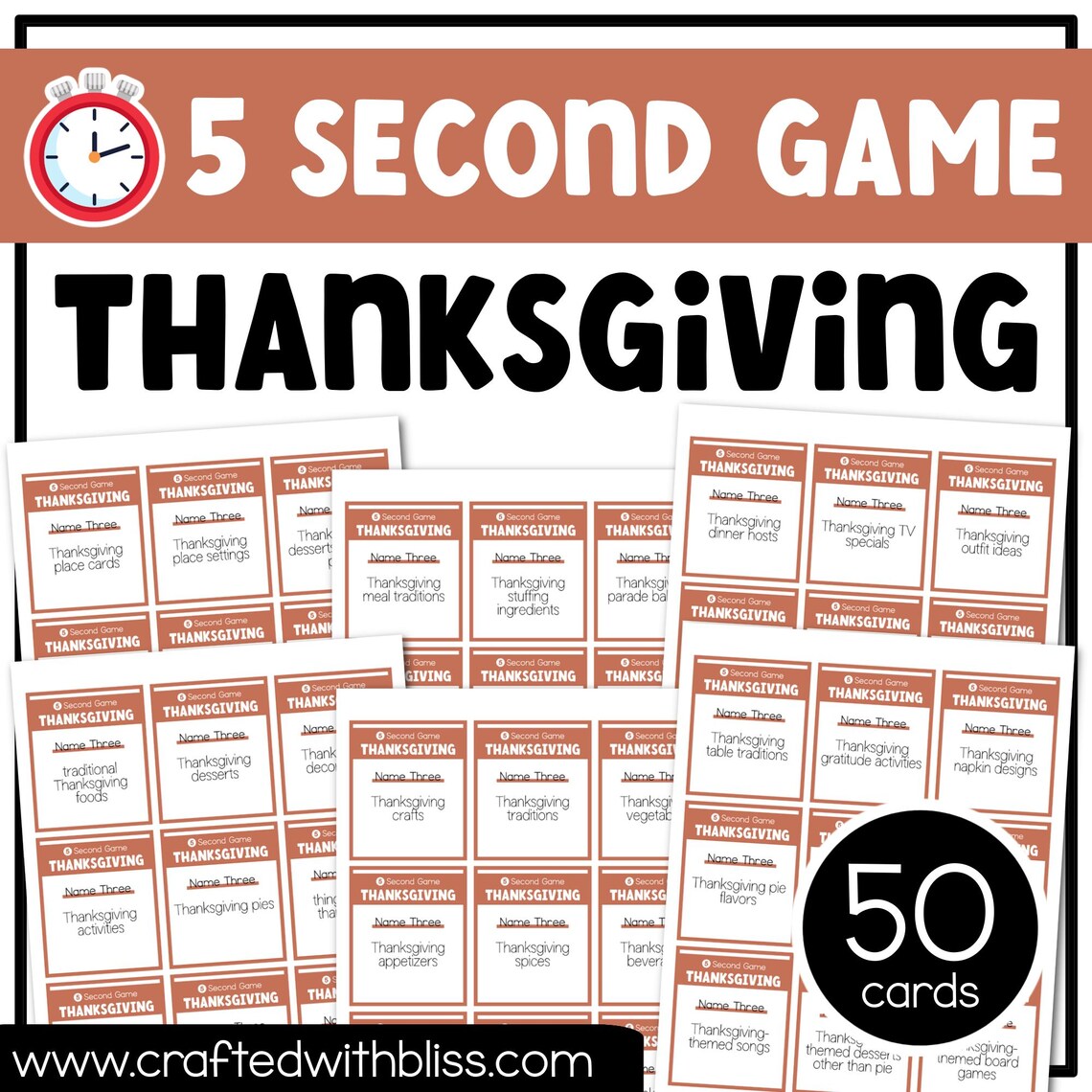 Thanksgiving Party Theme 5 Second Game 50 Cards Fun Friday Ice Breaker ...