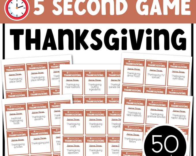 Thanksgiving Party Theme 5 Second Game 50 Cards Fun Friday Ice Breaker ...