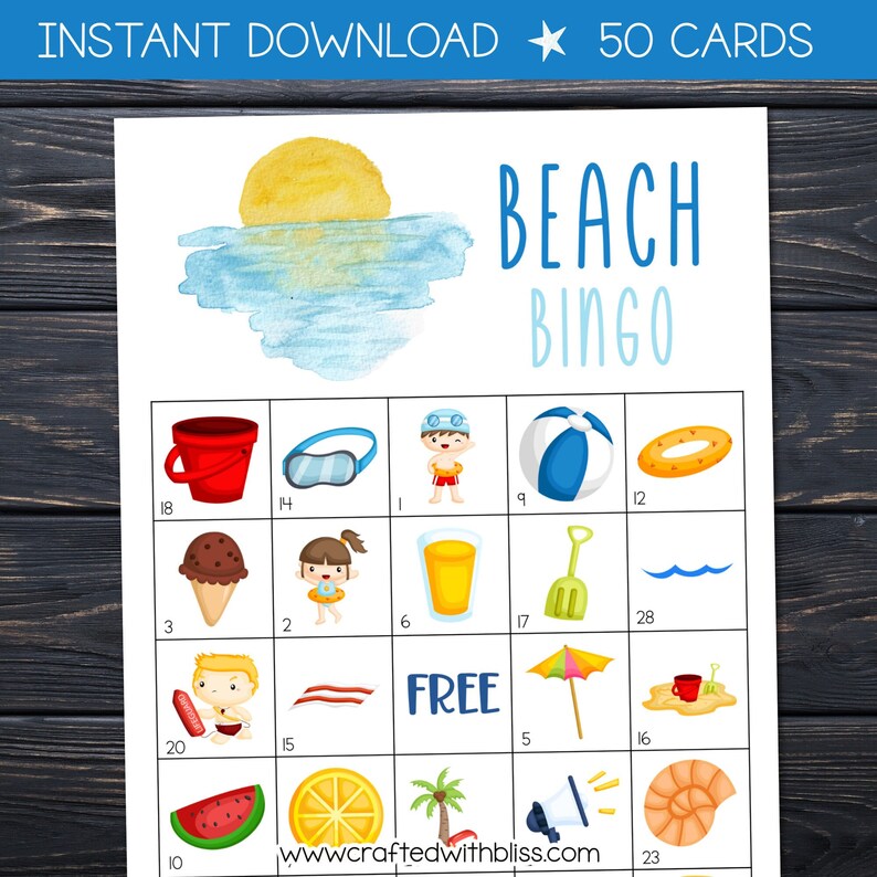 50 Beach Bingo Cards - Etsy