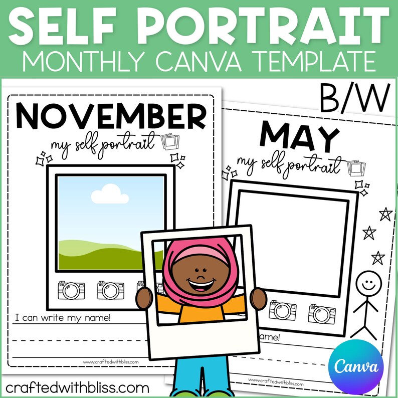 Monthly Self Portrait Activity Editable Canva Template - Etsy