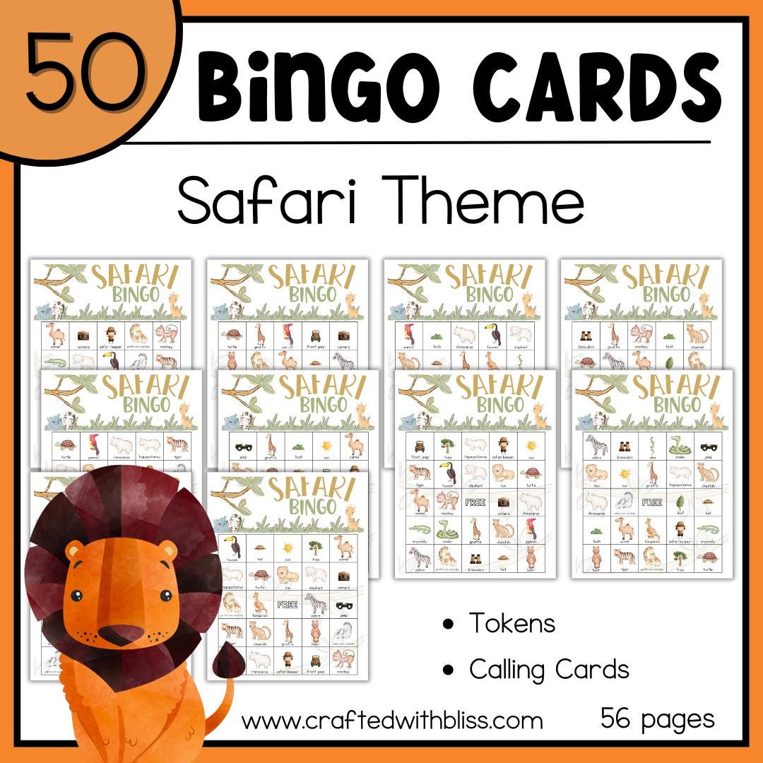 50 Safari Bingo Cards - Etsy