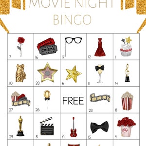 50 Movie Night Bingo Cards 5x5 Movie Night Theme Movie - Etsy