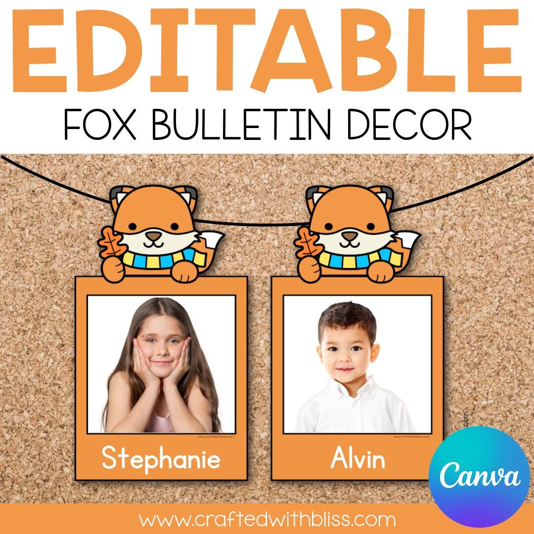 Editable Fox Photo Bulletin Decor | Canva Template Fall Decor Back to ...