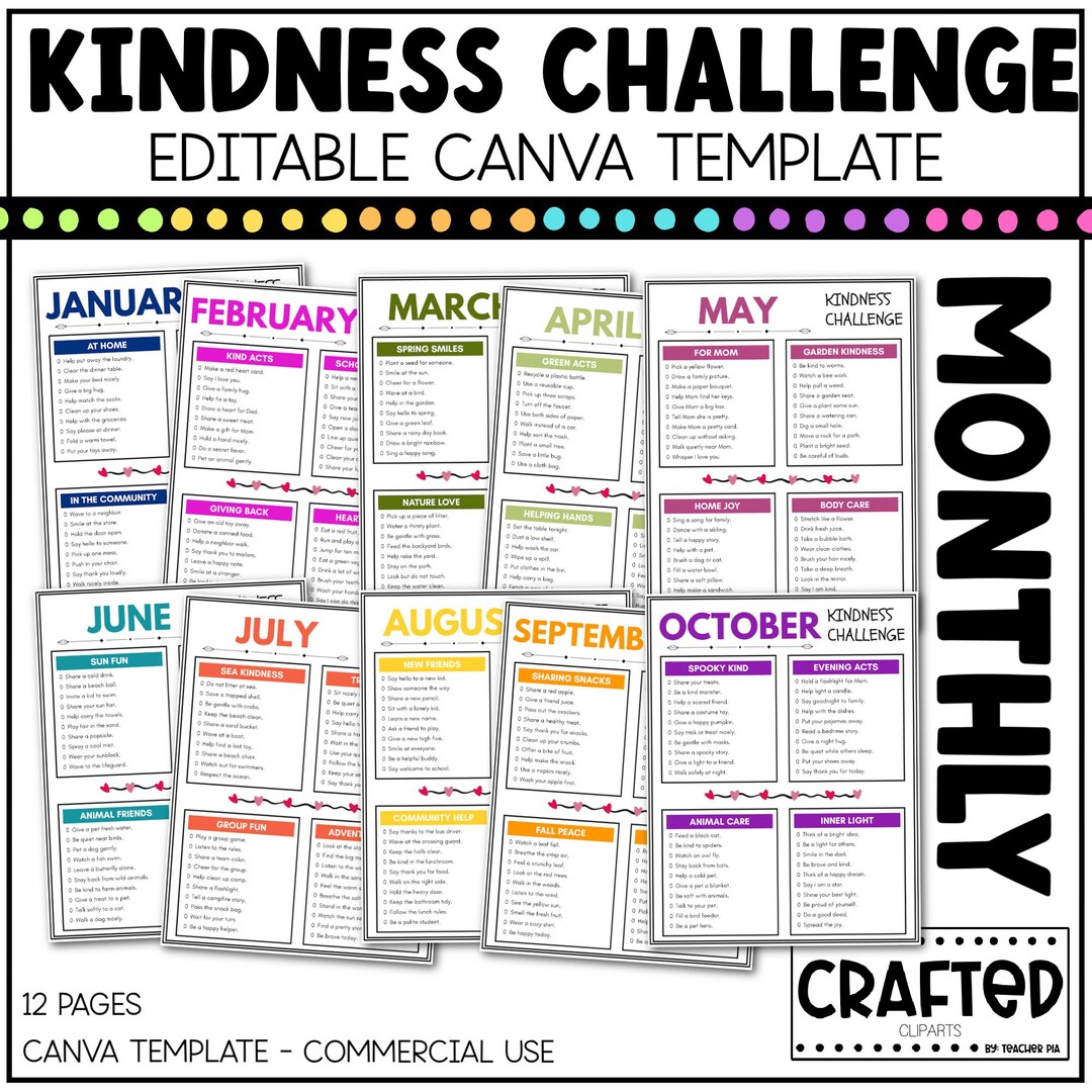 EDITABLE Kindness Challenge for Kids Canva Template Commercial Use ...