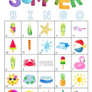 50 Summer Bingo Cards Classroom Game, Bingo Game, Summer Party Game ...