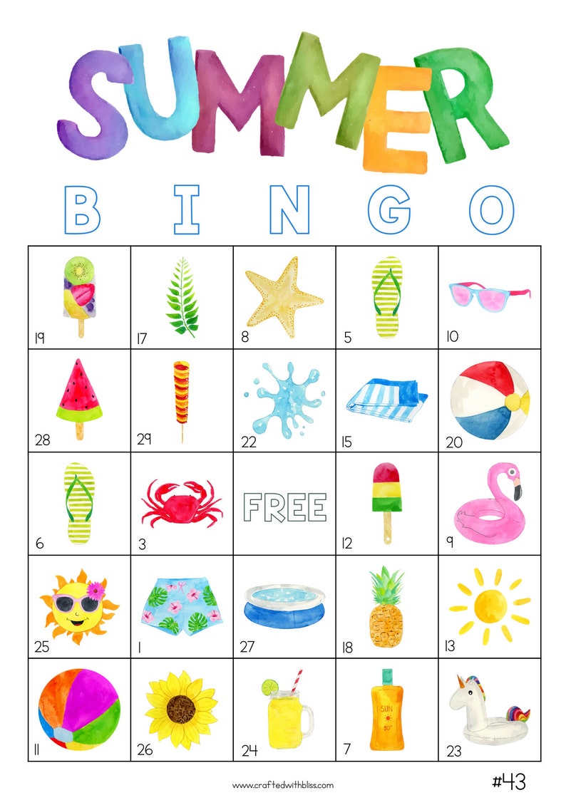 50 Summer Bingo Cards Classroom Game, Bingo Game, Summer Party Game ...