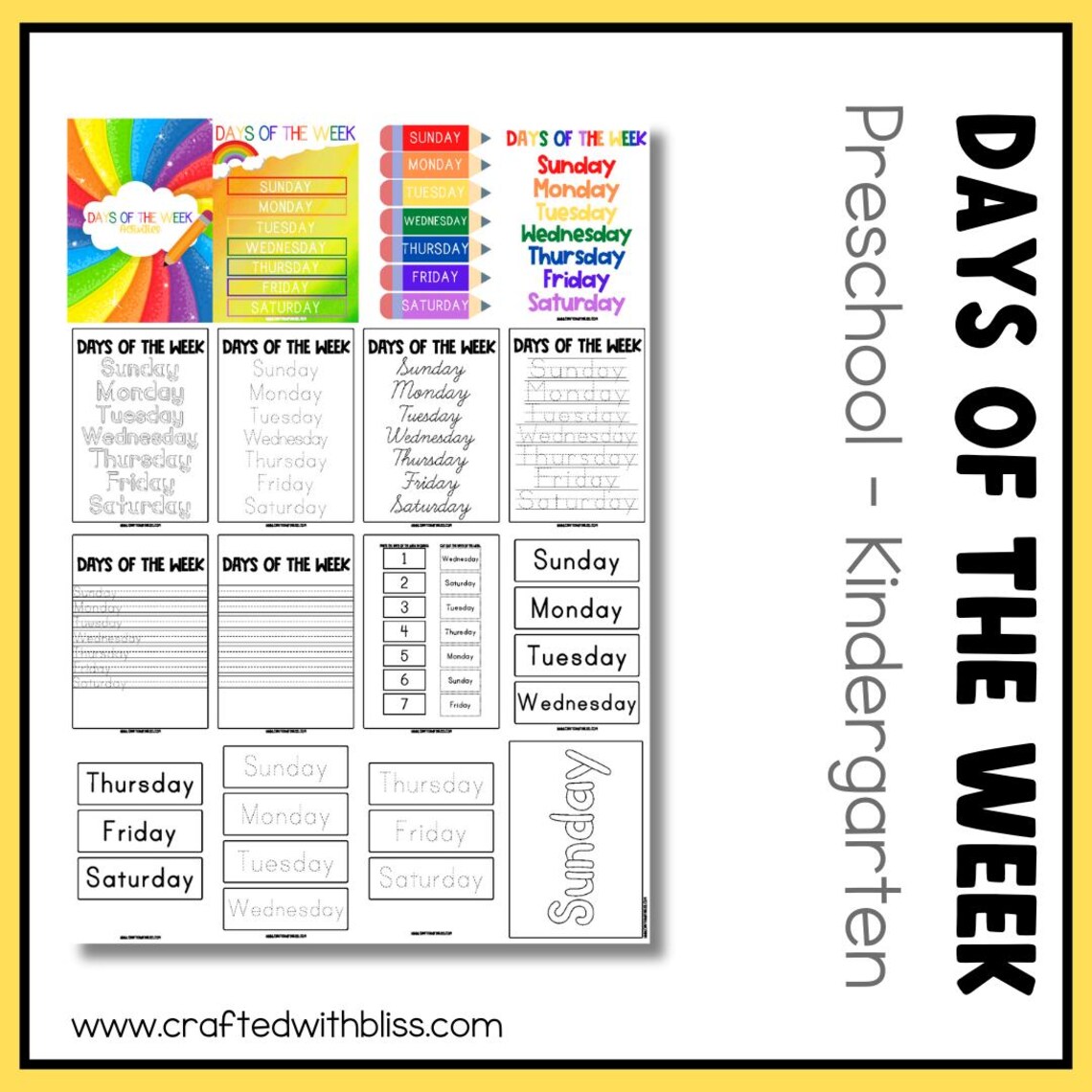 Days of the Week Worksheet Kit Preschool Kinder Printable Days of the ...