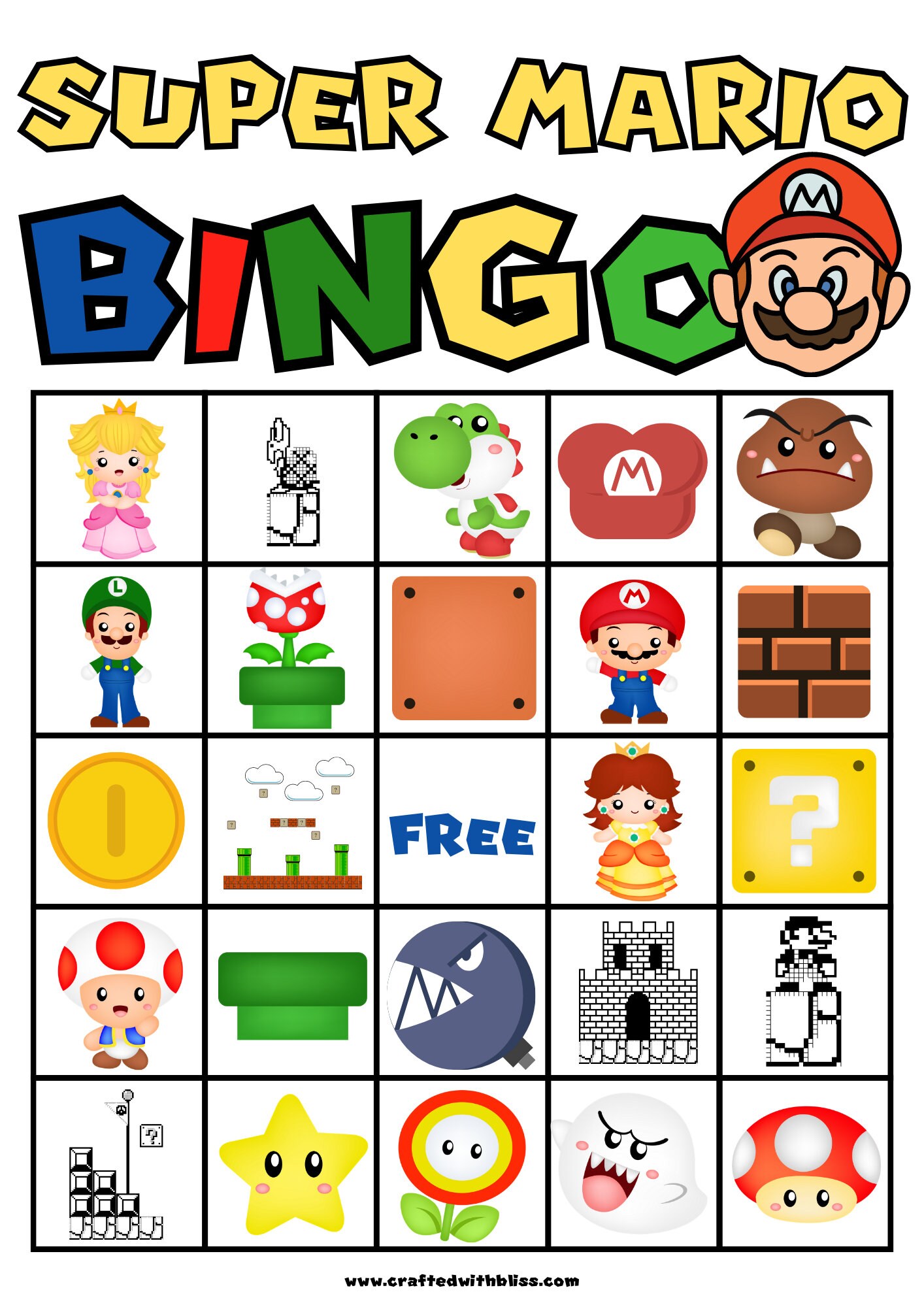 Super Mario BINGO for Kids 30 Unique Mario Cards Mario - Etsy