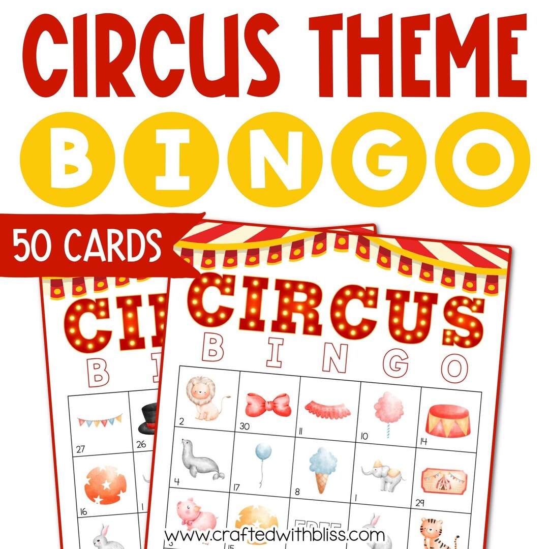 50 Circus Bingo Cards Classroom Game Bingo Game Circus Party - Etsy