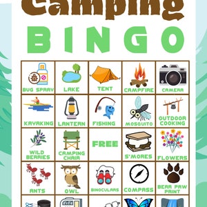 30 Camping Bingo Birthday Party Camping Classroom Bingo Game - Etsy