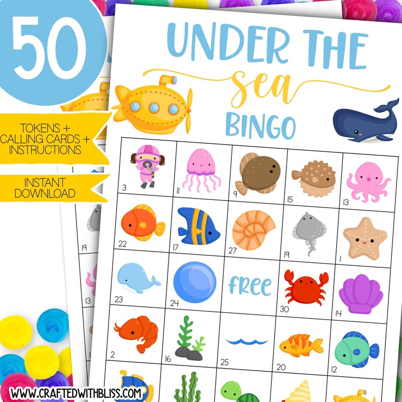 50 Under the Sea Bingo Cards Classroom Game, Bingo Game Party Game ...