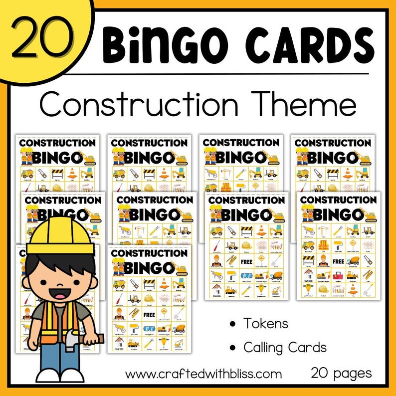 20 Construction Bingo Cards - Etsy