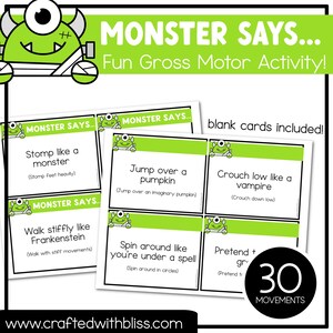 Monster Says | Fun Halloween Movement Cards Ice Breaker Gross Motor ...