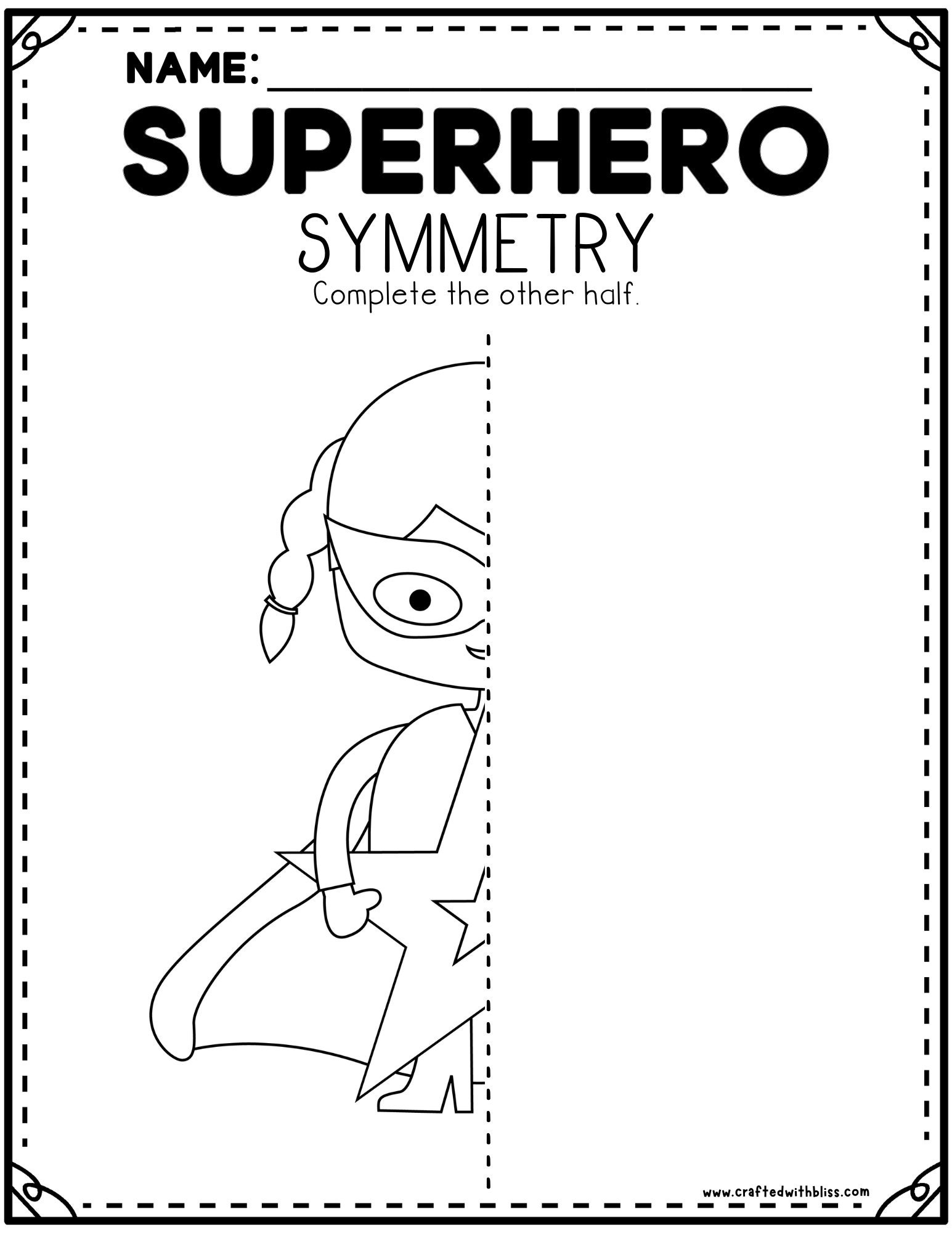 10 Superhero Symmetry for Kids, Drawing Challenge for Early Finishers ...