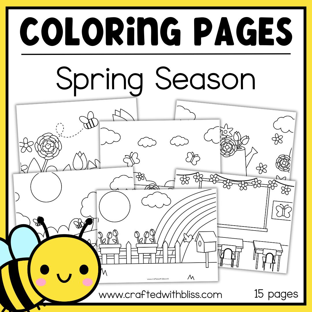 Hello Spring Coloring Pages for Kids Background Scene - Etsy