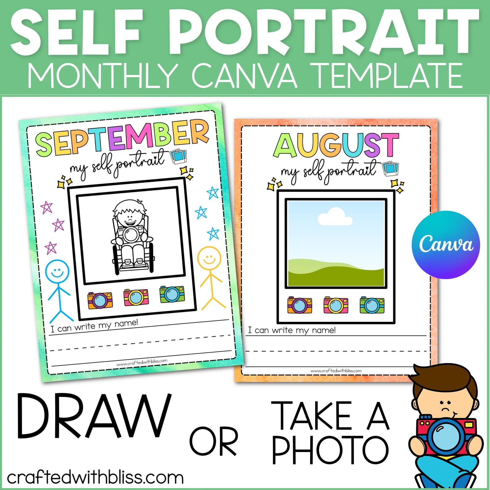 Monthly Self Portrait Activity Editable Canva Template - Etsy