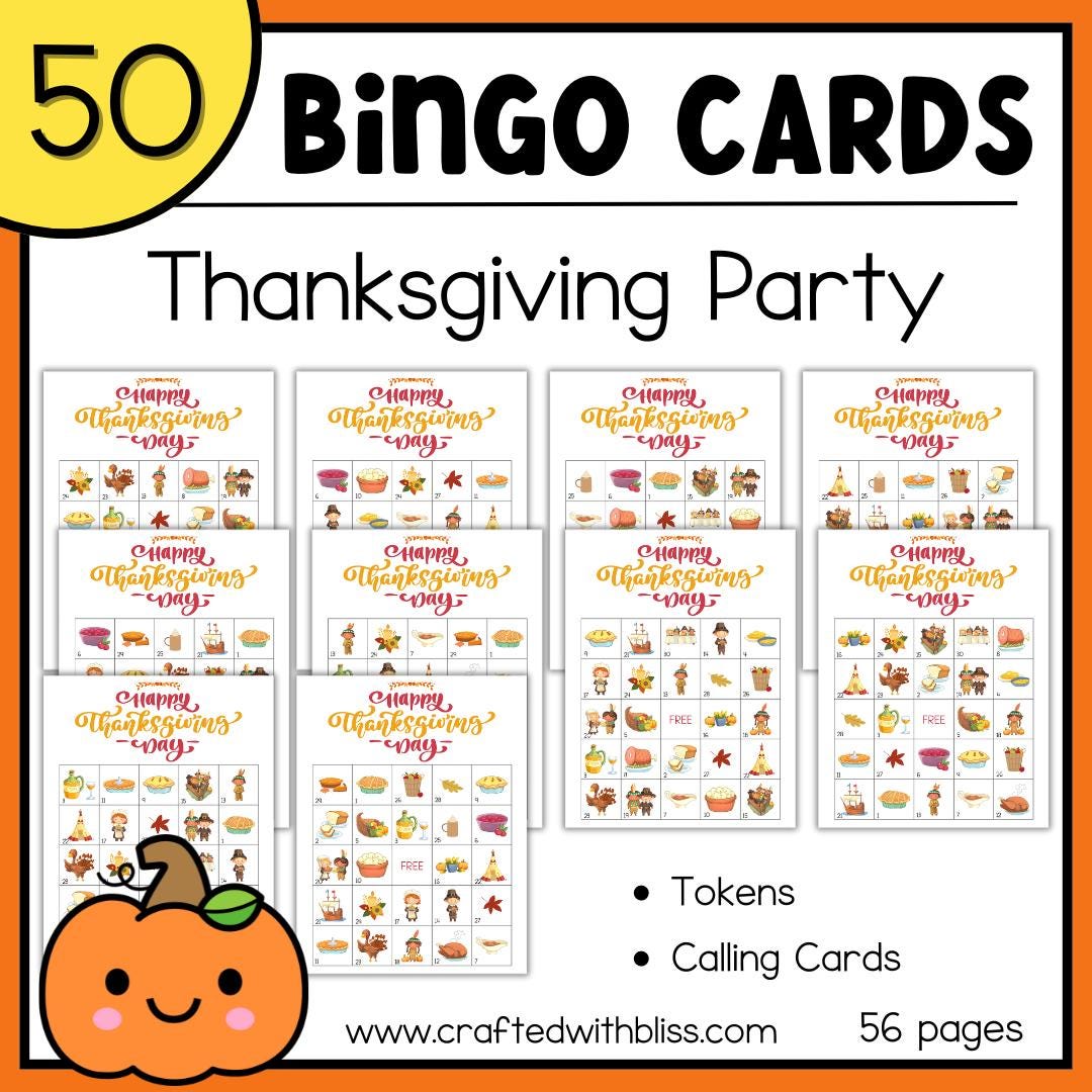 50 Thanksgiving Bingo Cards - Etsy