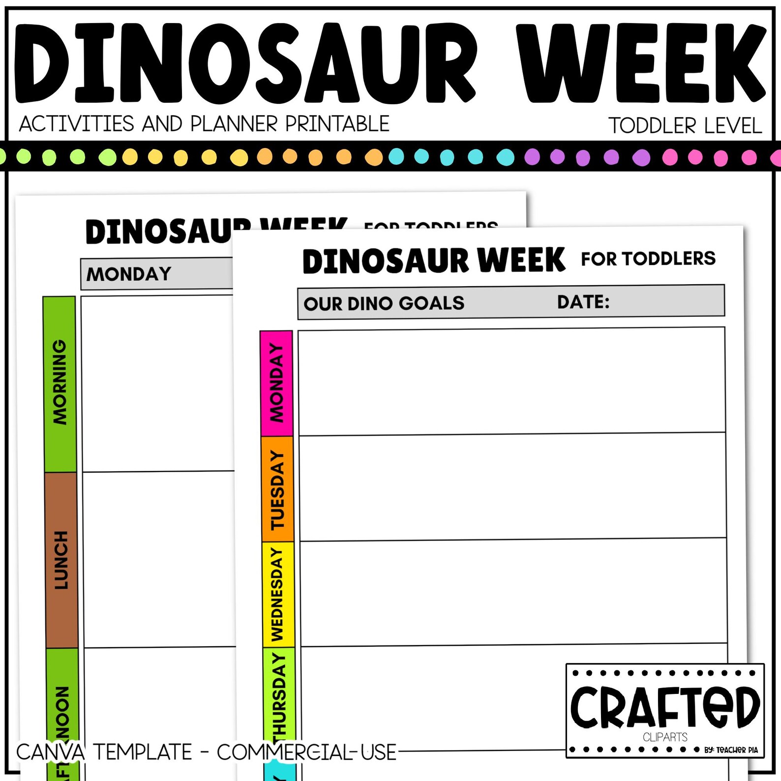 Editable Dinosaur Week Activities and Planner Toddler Canva Template 2 ...