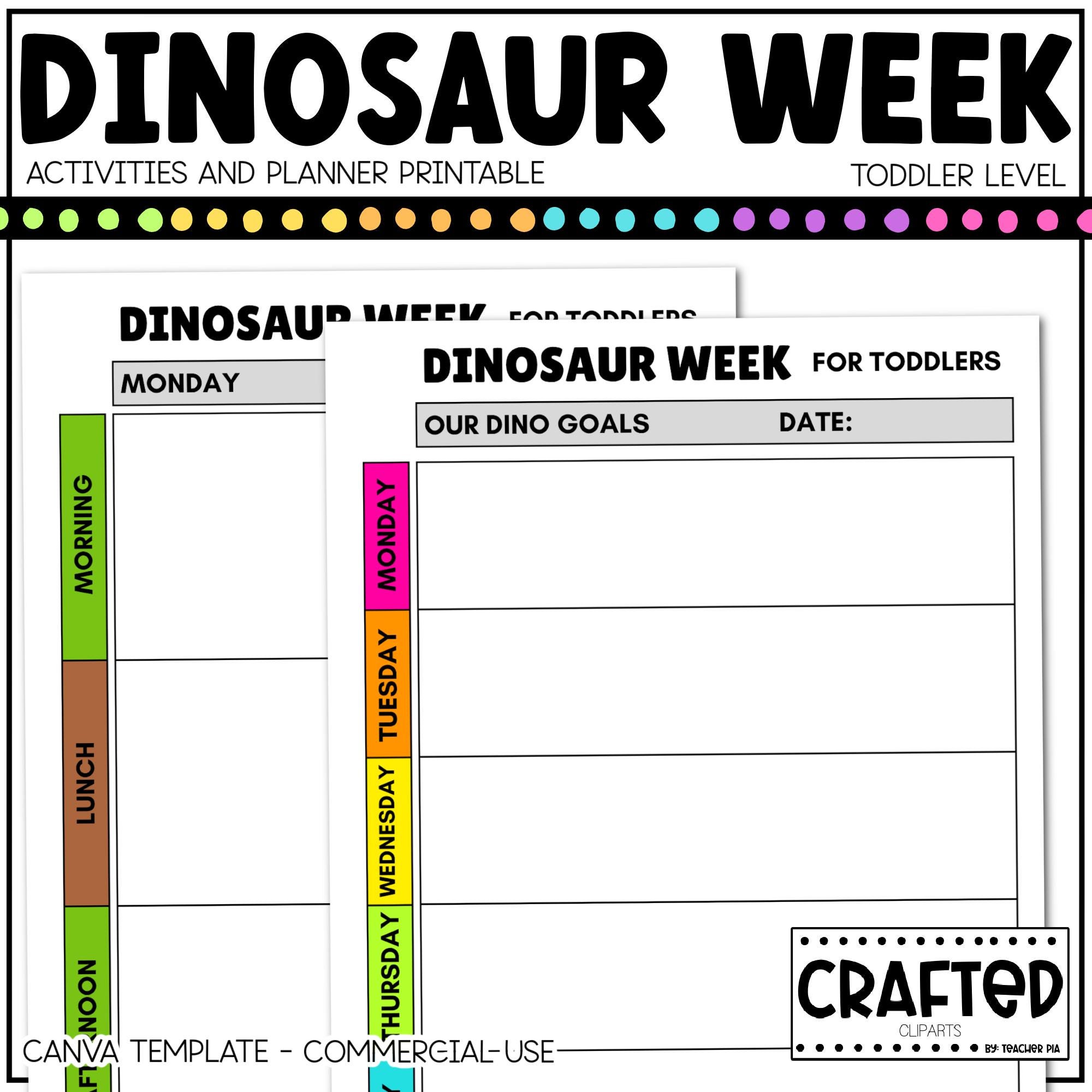 Editable Dinosaur Week Activities and Planner Toddler Canva Template 2 ...