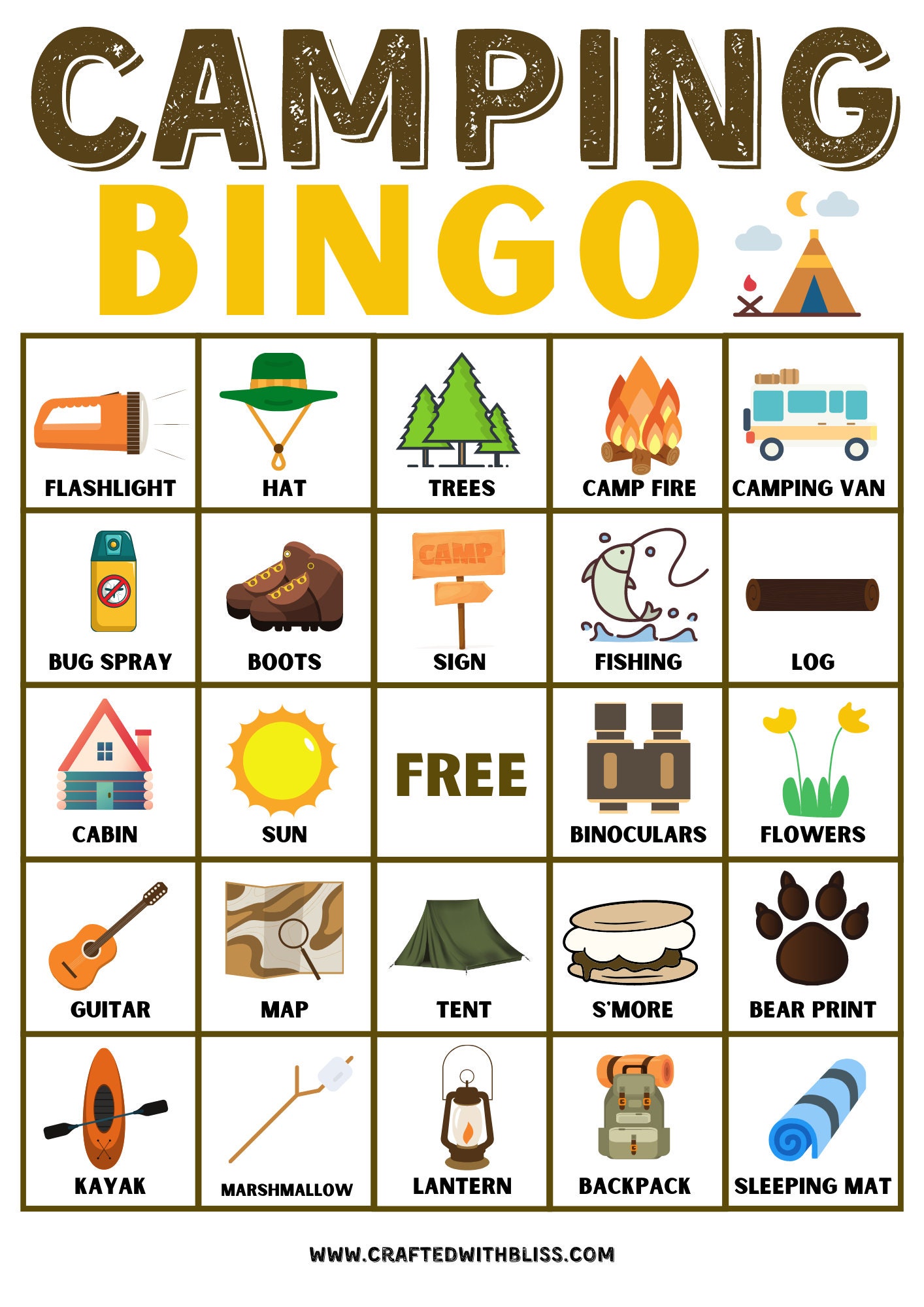 Camping Bingo Cards Kids, Camping Bingo Birthday Party, Classroom Bingo ...