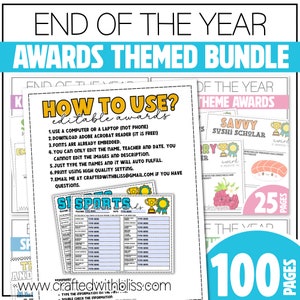 Editable End of the Year Awards Classroom Certificate Themed Bundle ...