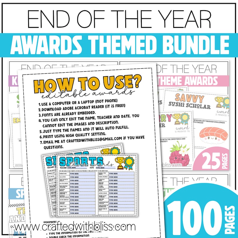 Editable End of the Year Awards Classroom Certificate Themed Bundle ...